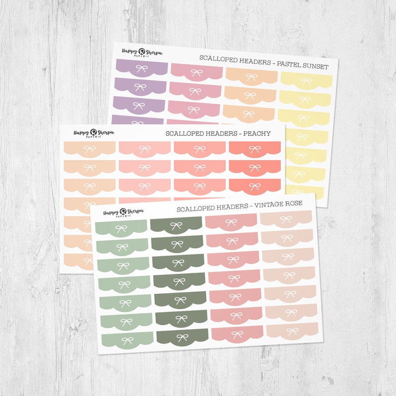 Scalloped Bow Headers 28 Header Stickers Color Palette - Etsy