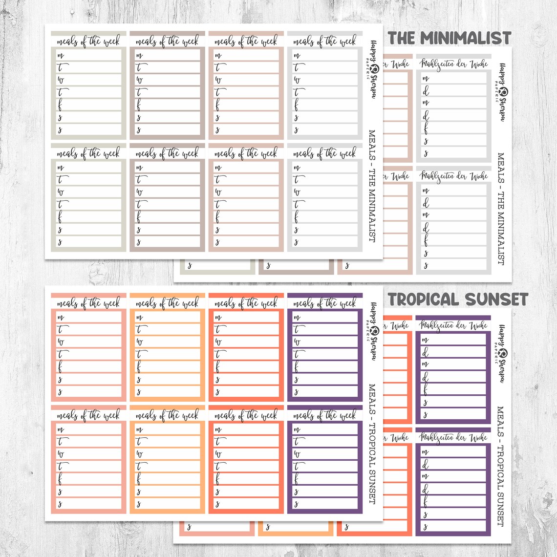 Meals of the Week Sidebar Checklist Stickers Color Palette | Etsy