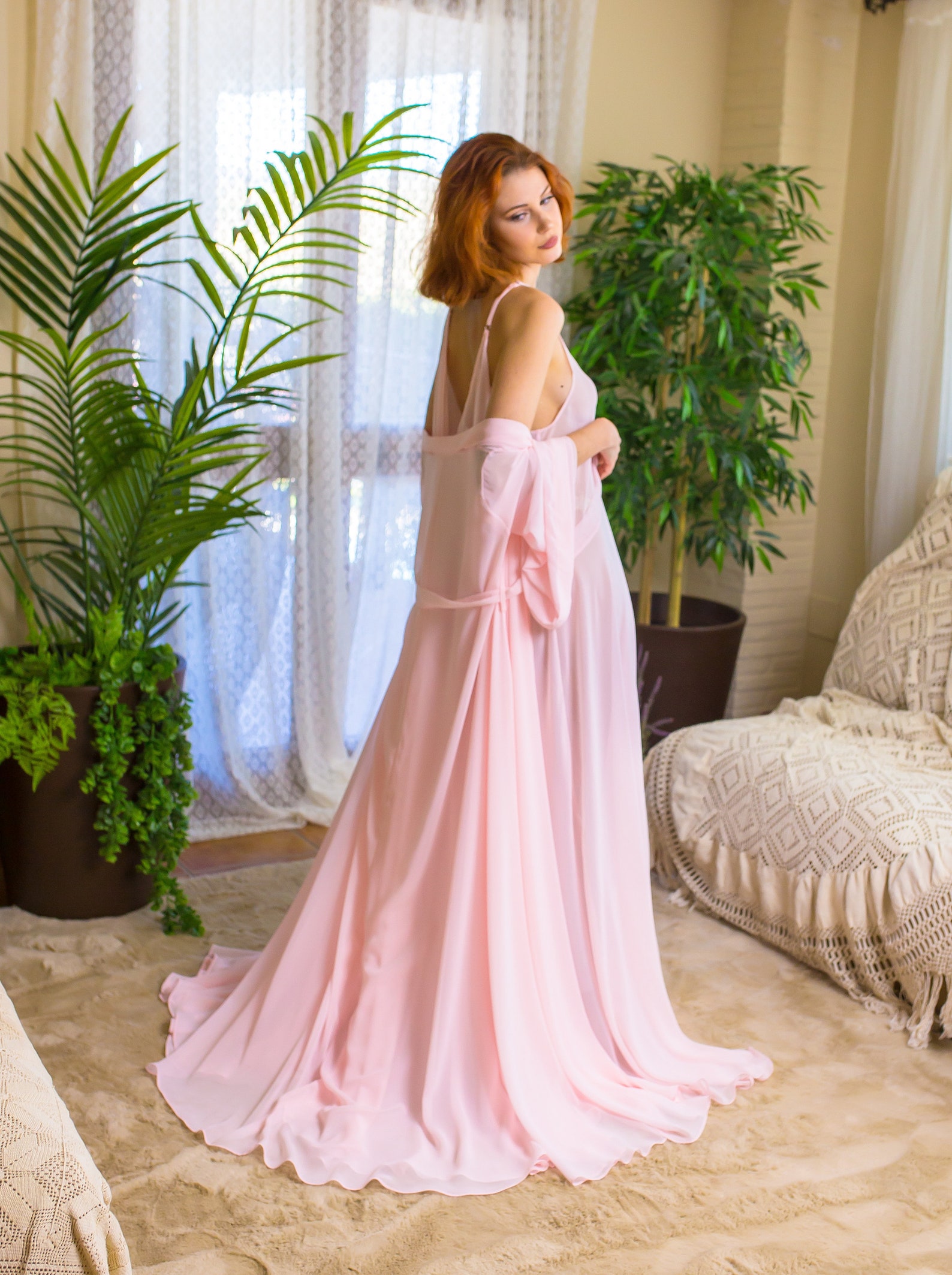 Bridal Set Bridal Robe and Nightgown Shiffon Bridal | Etsy