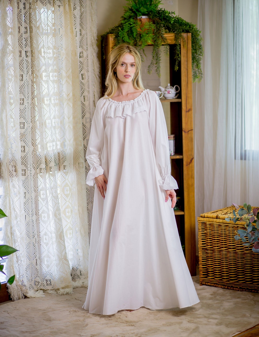 Victorian Nightgown, Victorian Cotton Nightgown, Long White Cotton Nightgown, Victorian ...