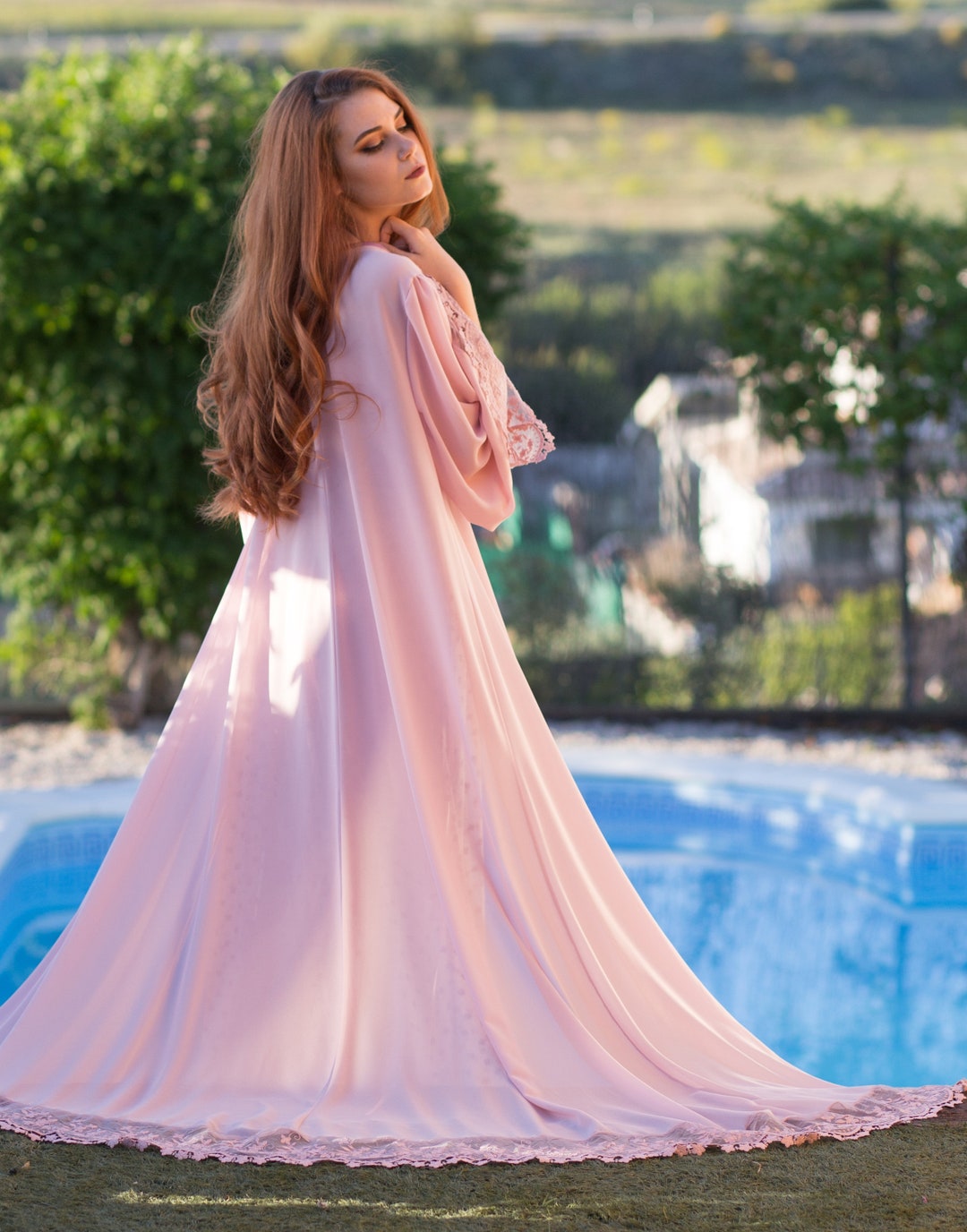 Chiffon Bridal Gown Old Pink Chiffon Robe Wedding Night - Etsy