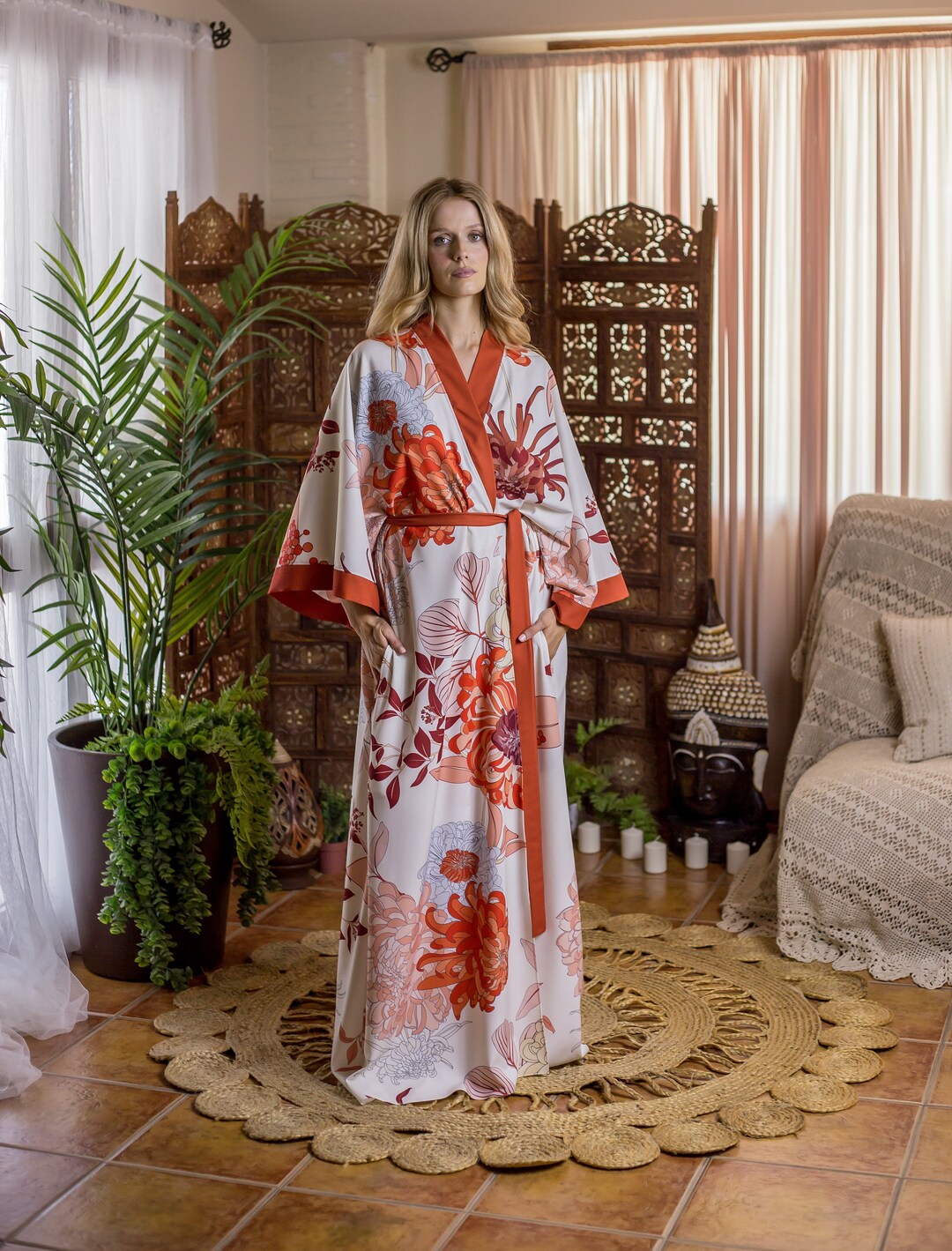 Bohemian Kimono Robe, Women's Plus Size Robe, Honeymoon Loungewear ...