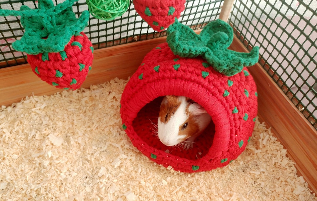 Cozy Strawberry Guinea Pig House: Handmade Cotton Small Pet Bed - Etsy