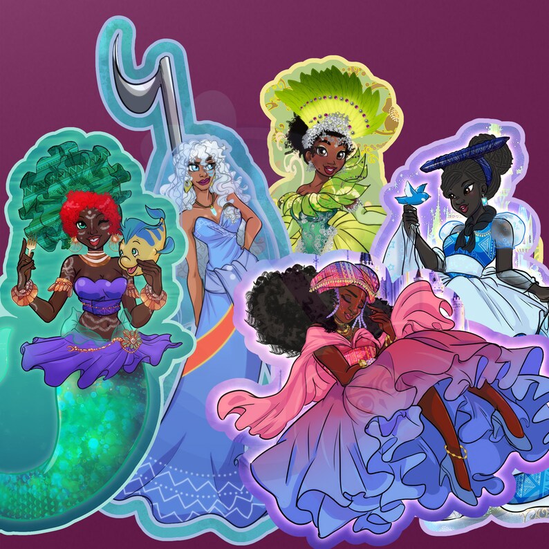 Afro Princesses Reimagined - Set of 5 Full Body Cartoon Princess ...