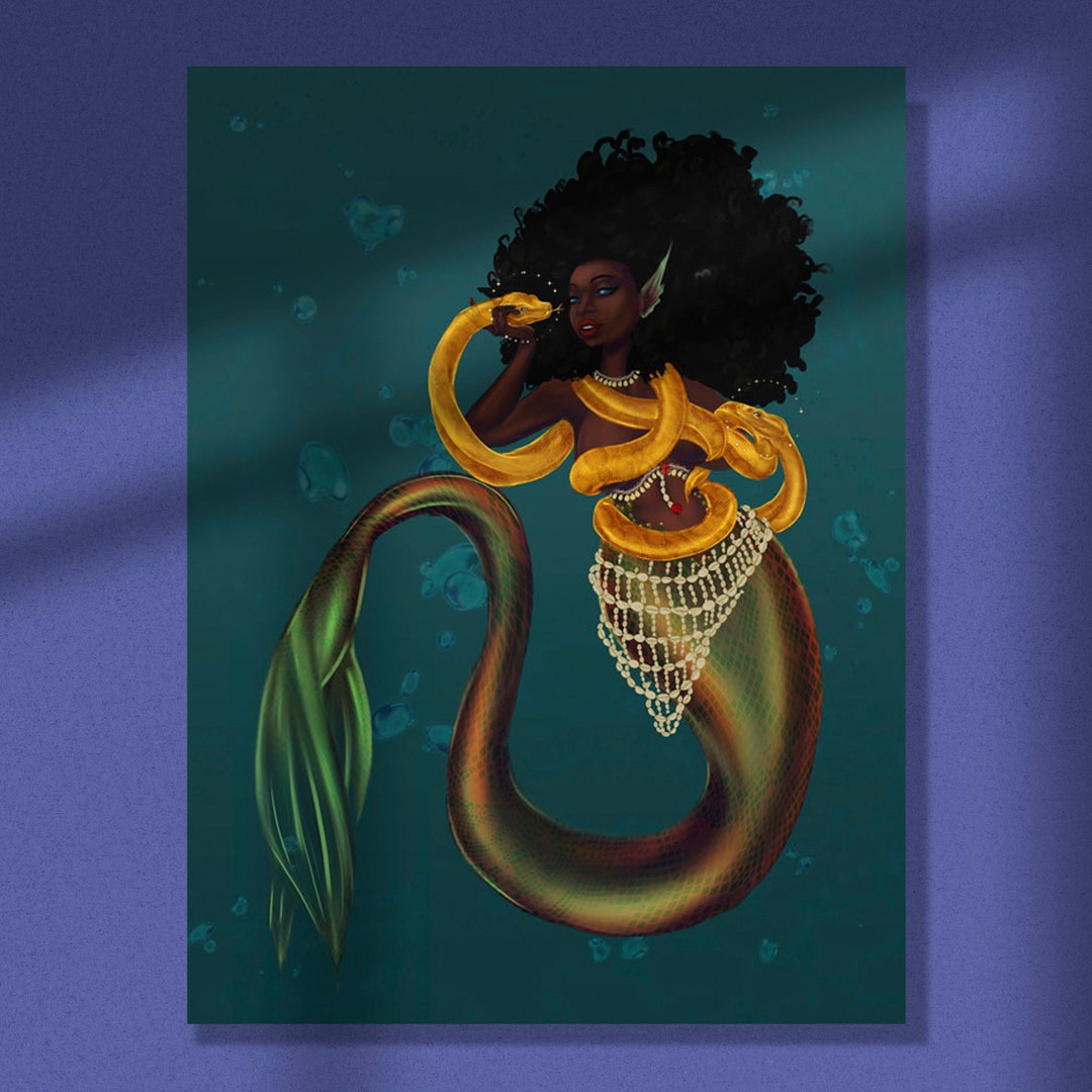 Mermaid Mami Wata Holographic Print / Water Goddess Wall Art - Etsy