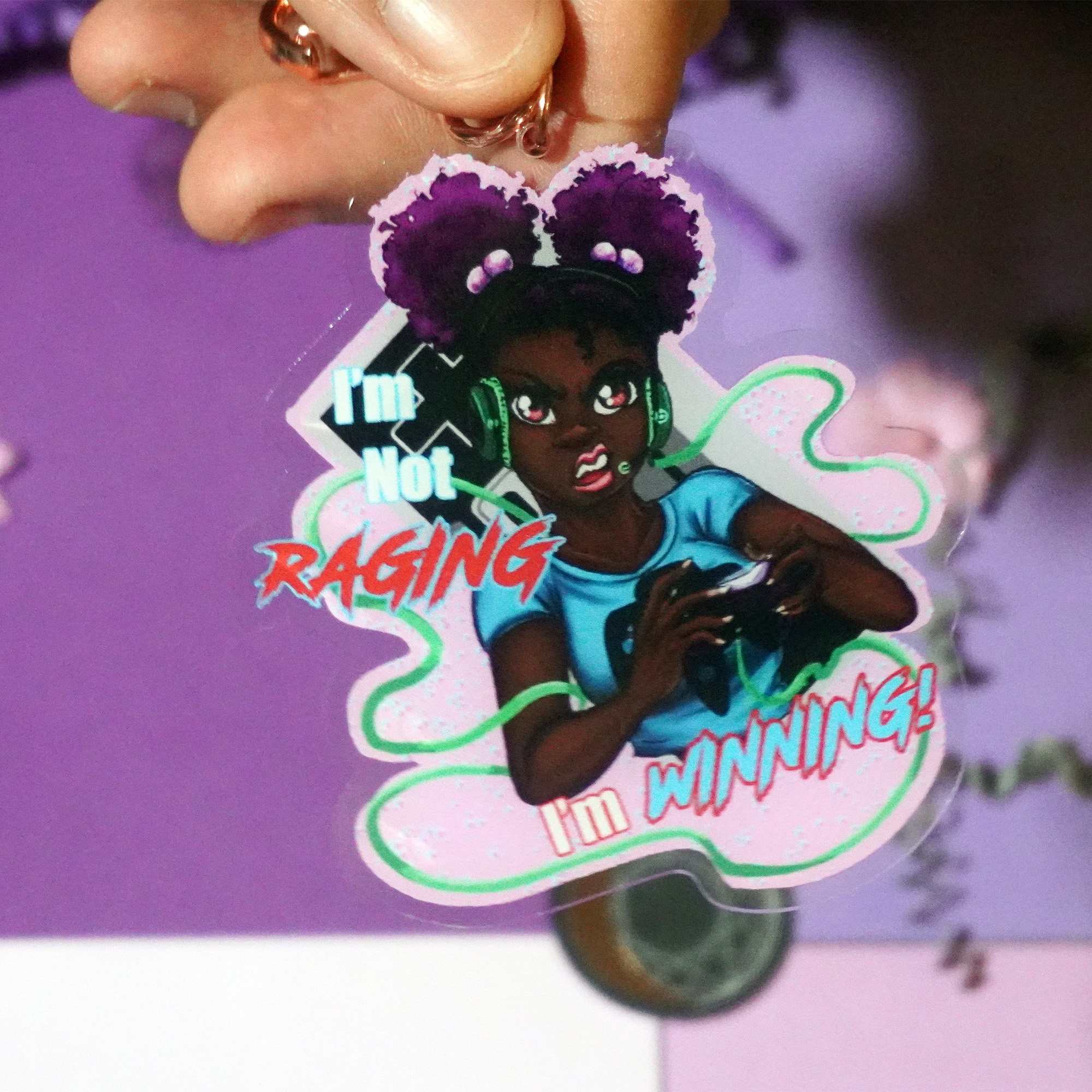 Gamer Girl Acrylic Charm: "i'm Not Raging, I'm Winning!" Keychain - Etsy