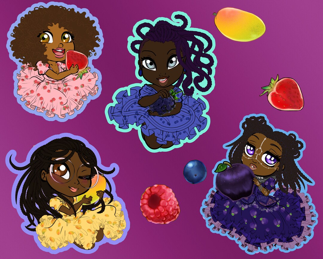 Fruit Gals Vinyl Stickers: Black Girl Magic Kawaii Decals - Etsy
