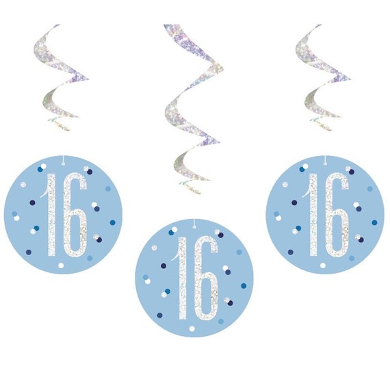 16th Birthday Blue Hanging Swirls Blue 16th Birthday - Etsy UK