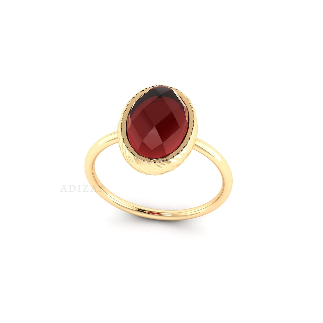 Oval Shape Red Garnet Classy Textured Ring, 18k Gold Filled High ...