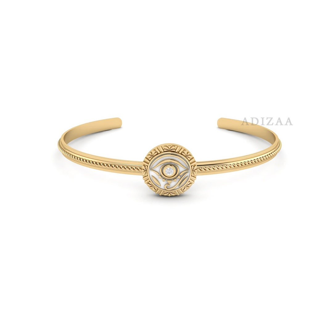 White Enamel Bangle, Stylised Eye Enamel Bangle Bracelet, High Quality ...