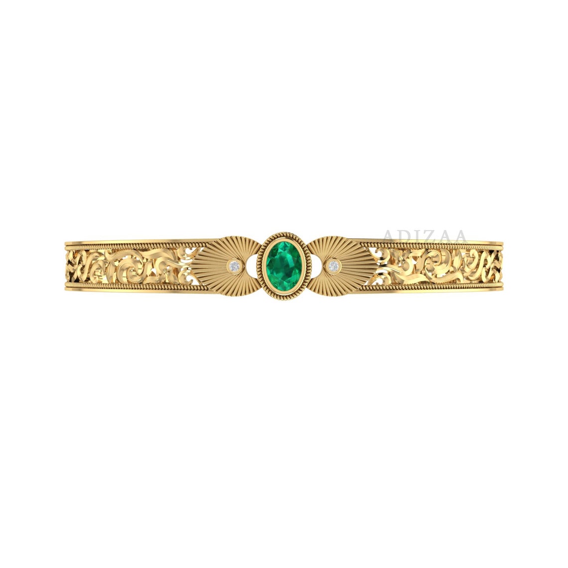 Emerald Oval Shape Miniature Jali Textured Bangle Bracelet, Emerald ...