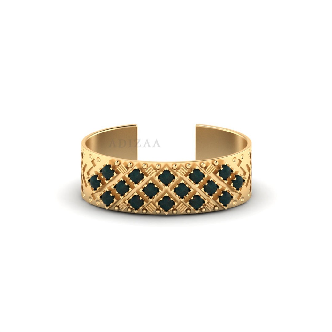 Bloodstone Diagonal Checkers Heavy Cuff Bracelets, V Prong Square Bezel ...