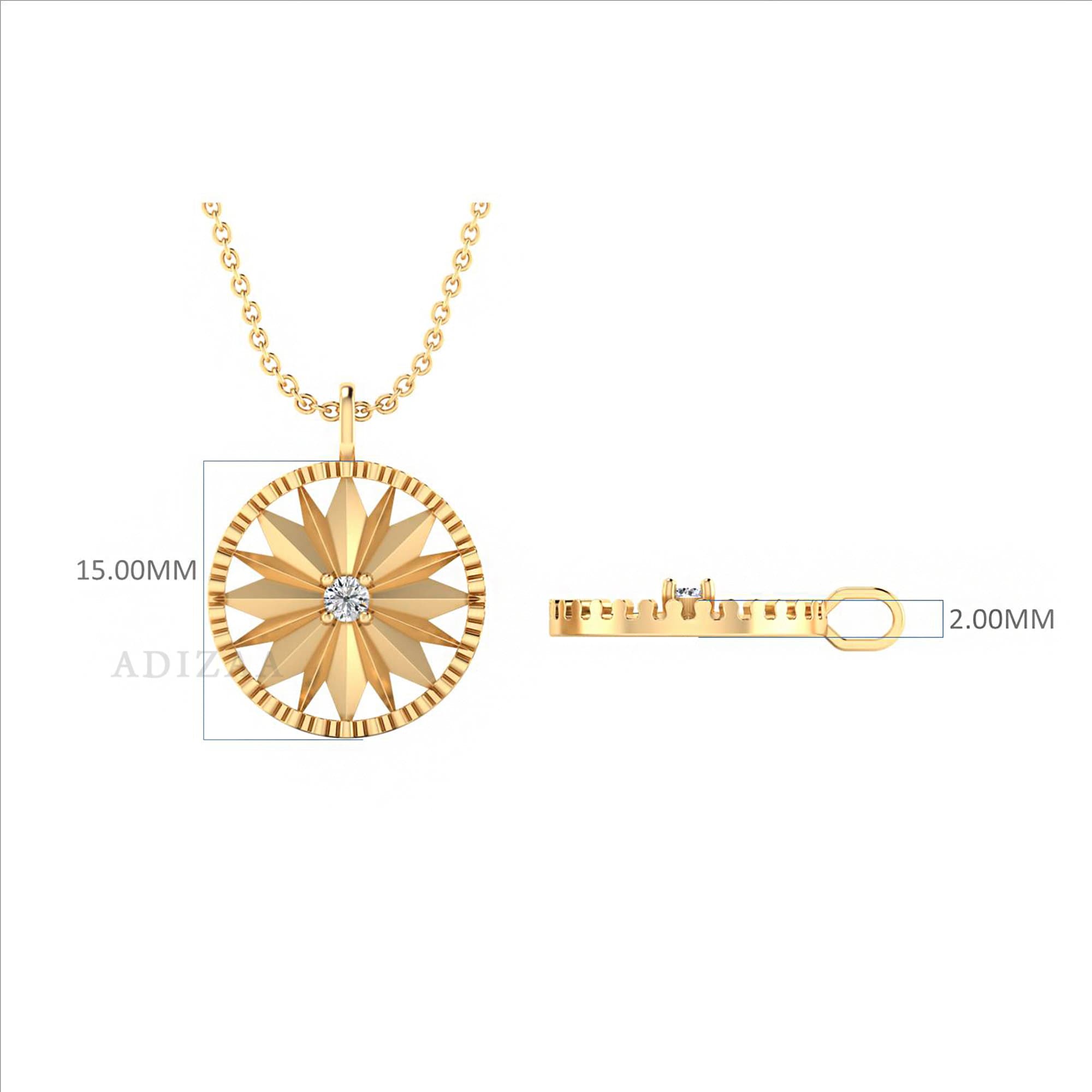 16 Pointed Star 18k Gold Filled Minimal Round Pendant, Diamond Gold ...