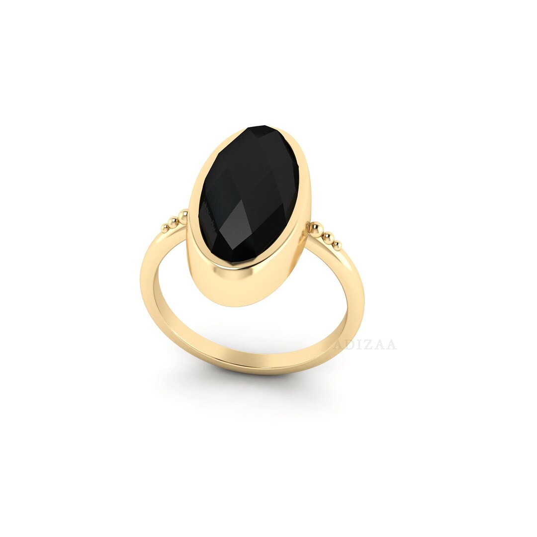 Oval Shape Classy Checkers Black Onyx Gemstone Ring, Modern High ...