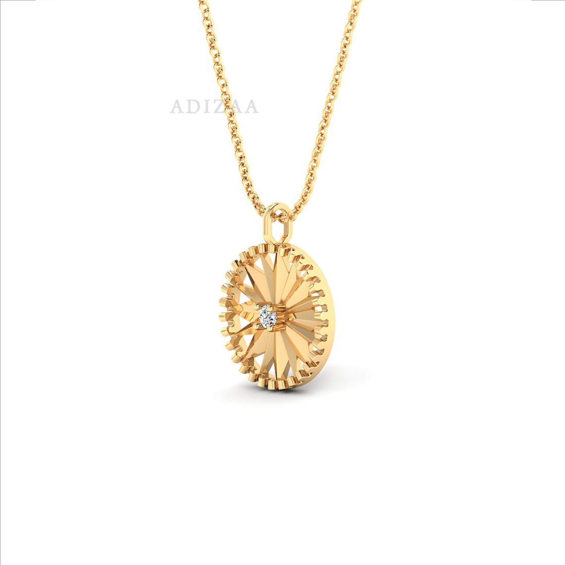 16 Pointed Star 18k Gold Filled Minimal Round Pendant, Diamond Gold ...
