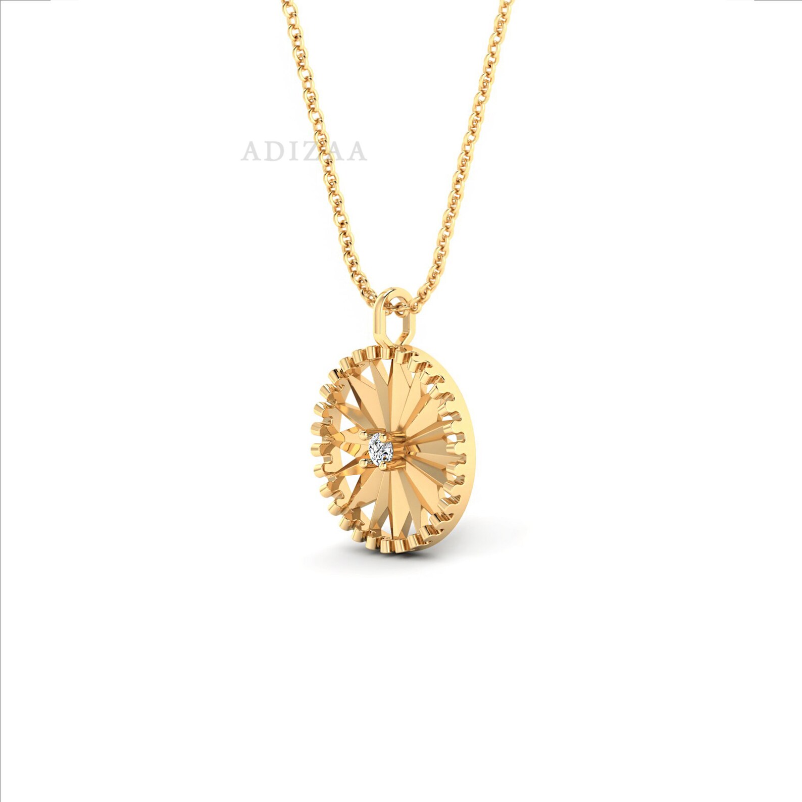 16 Pointed Star 18k Gold Filled Minimal Round Pendant, Diamond Gold ...