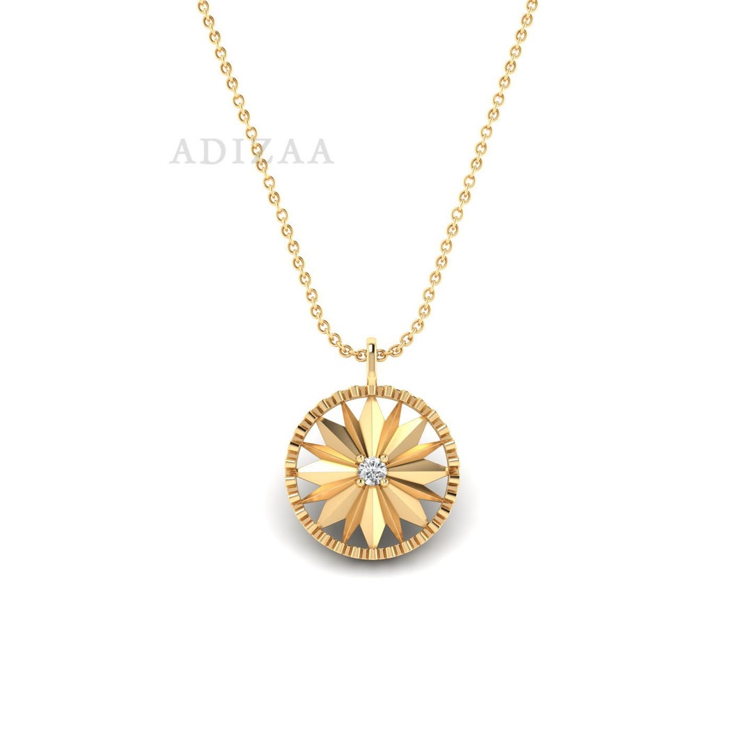 16 Pointed Star 18k Gold Filled Minimal Round Pendant, Diamond Gold ...
