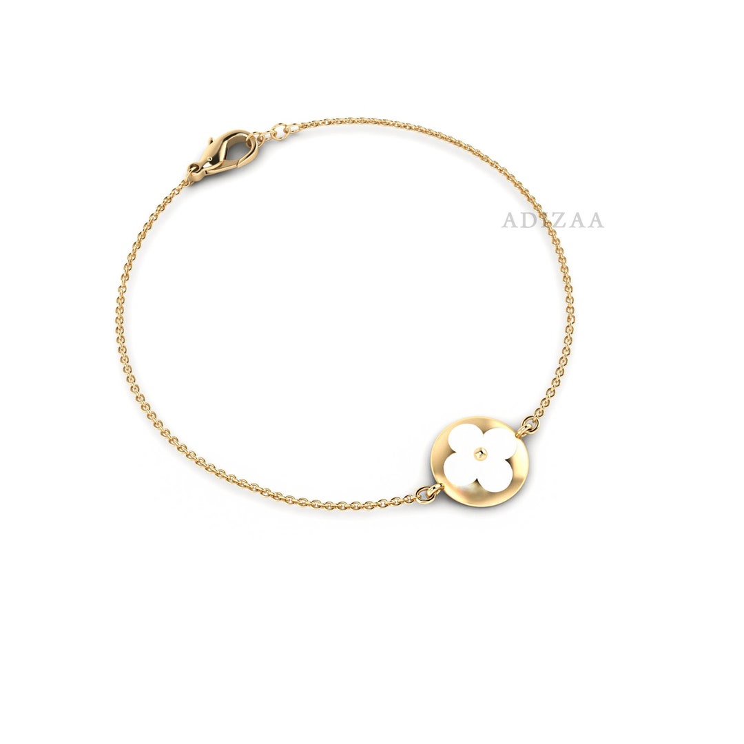 Modern Clover Shape White Enamel Chain Bracelet, 18k Gold Finish High ...