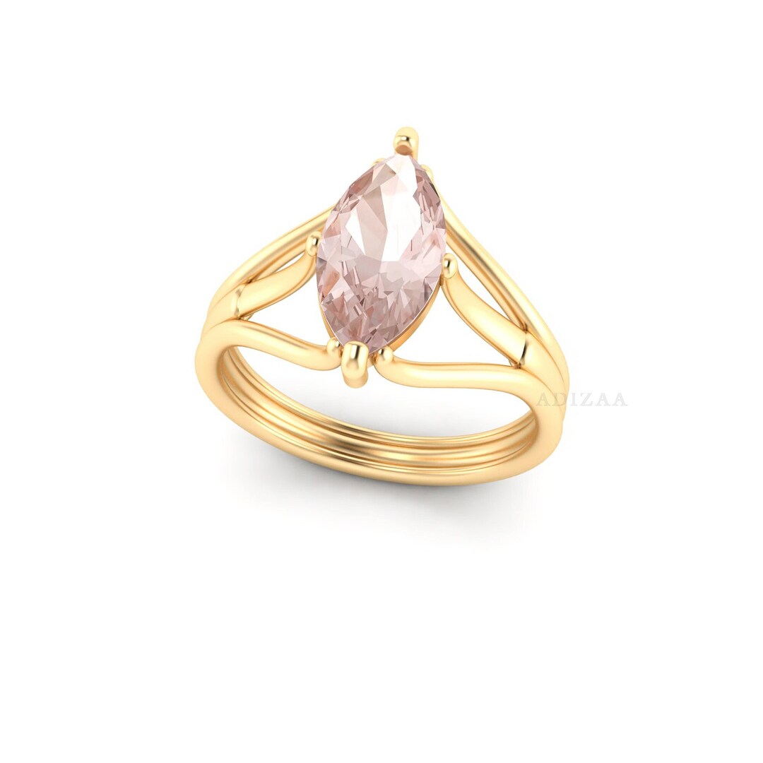 Marquise Shape Morganite Quartz Modern Tapered Band Ring, 18k Gold ...