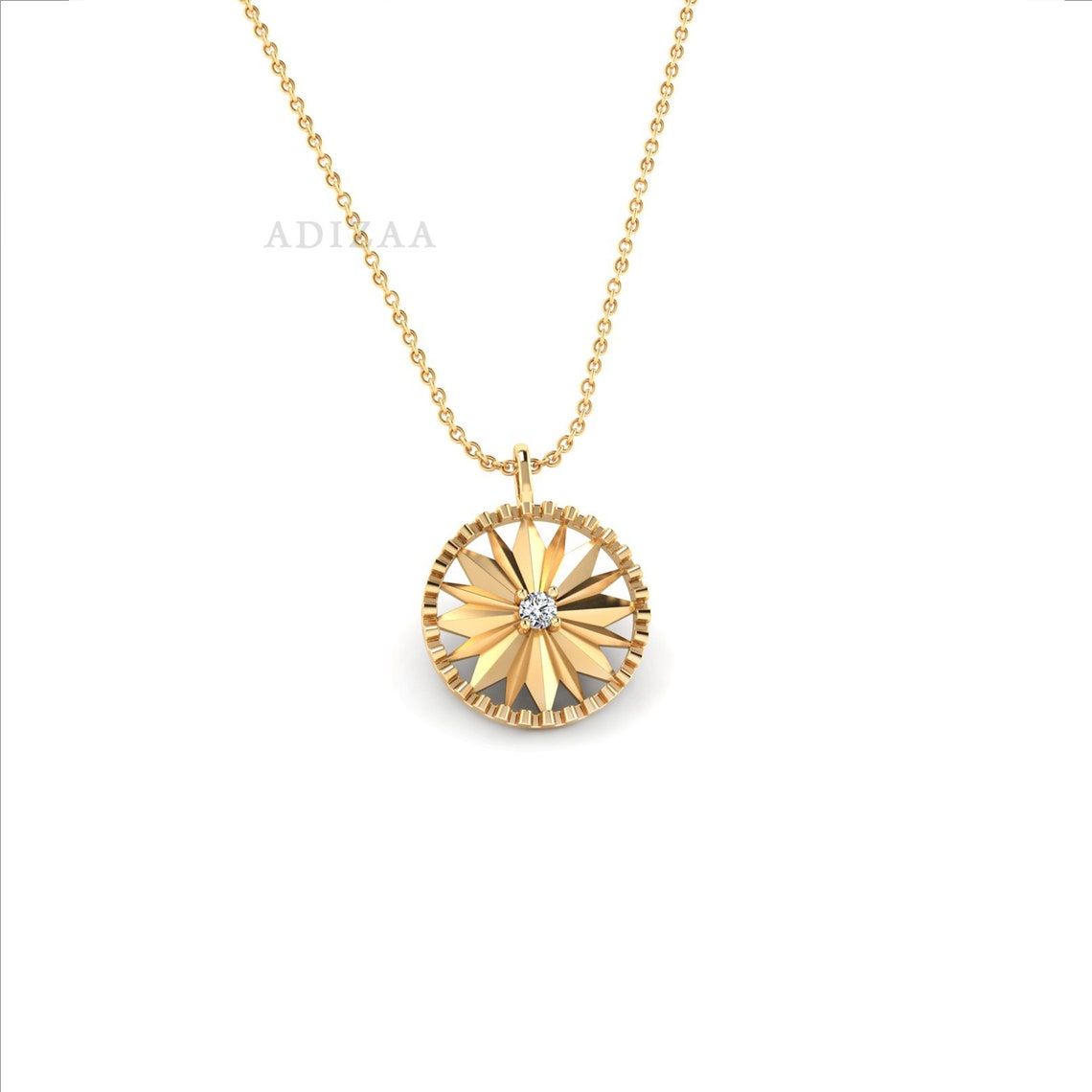 16 Pointed Star 18k Gold Filled Minimal Round Pendant, Diamond Gold ...