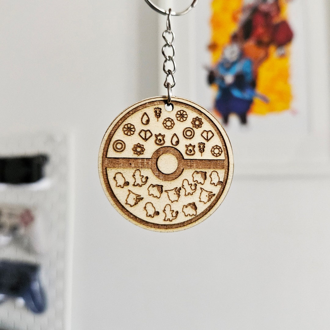 Pokeball Keychain Pokemon Starters and Gym Badges Kanto 3mm Wood - Etsy
