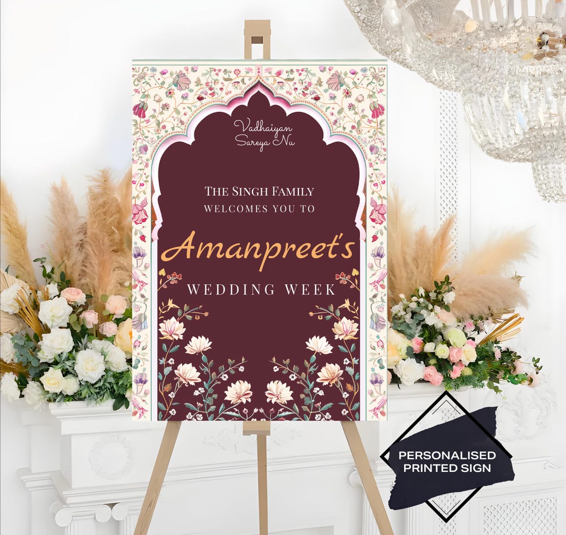 Plum Rajasthani Arch Sign | Printed Board | No Printer Needed - Etsy