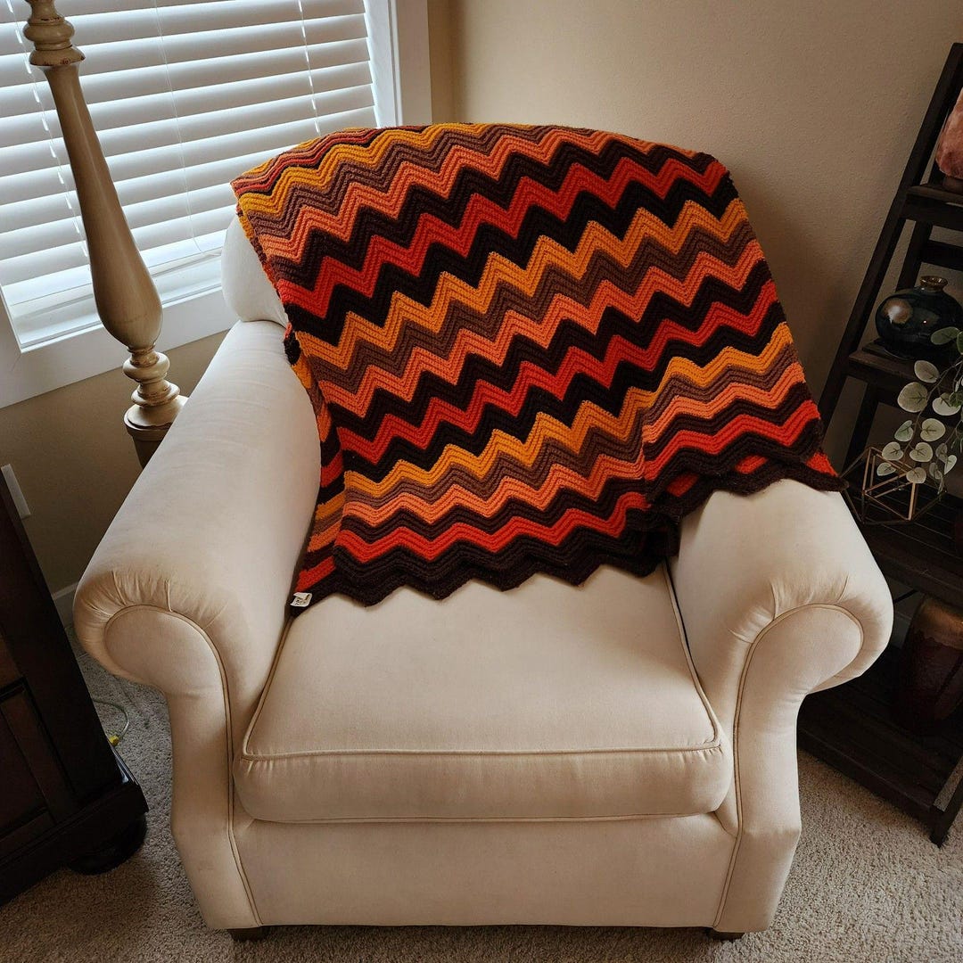 Beautiful Vintage Fall Color Chevron Afghan - Etsy