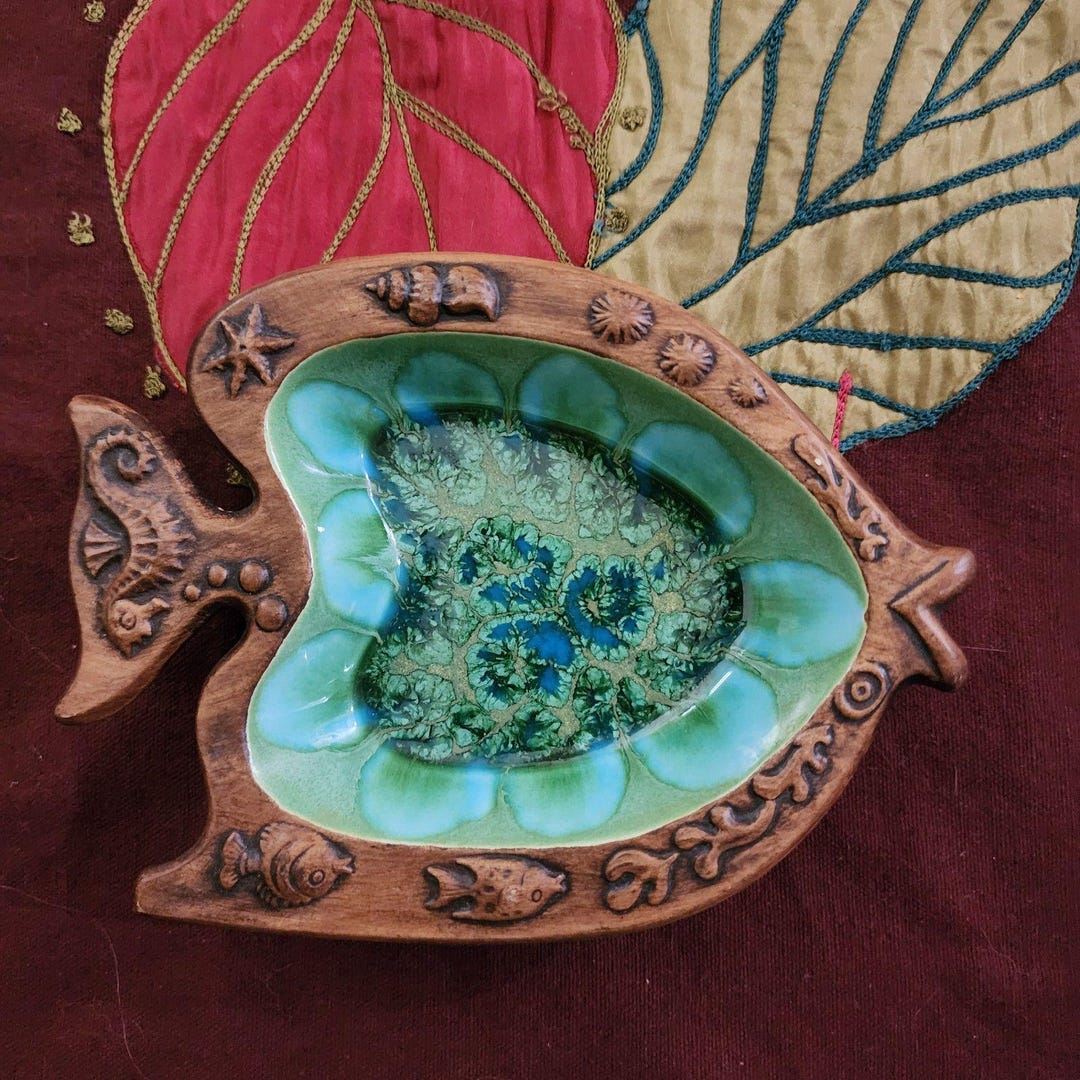 1970's Treasure Craft Pottery MCM Drip Glass Fish Trinket / Dip Dish - Etsy