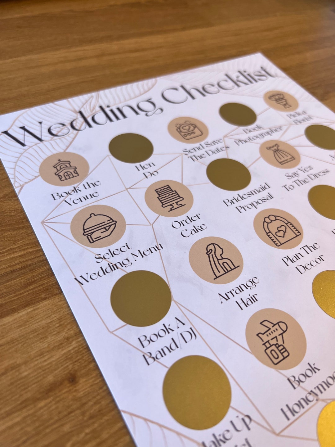 Wedding Checklist Scratch off Poster Gold Heart Geo / Engagement Gift ...