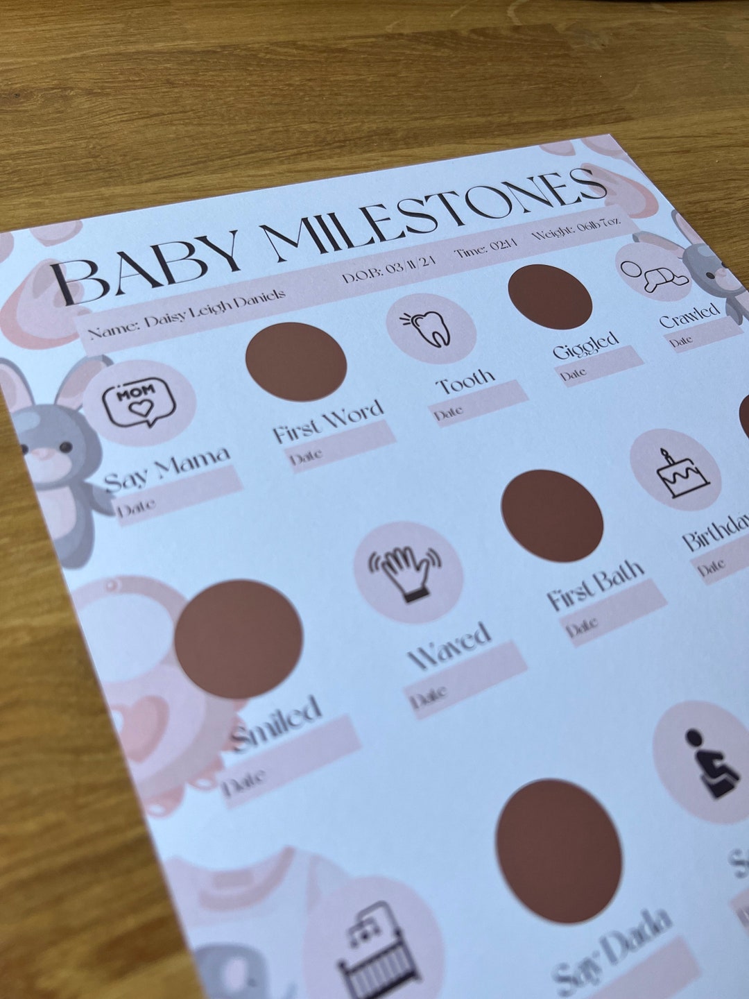 Baby Milestone Scratch off A4 Poster | Personalised New Baby Gift ...