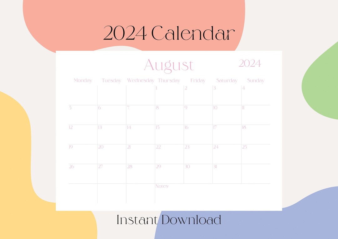 Pink 2024 Monthly Calendar: A4, Letter Size (PDF Download) - Etsy