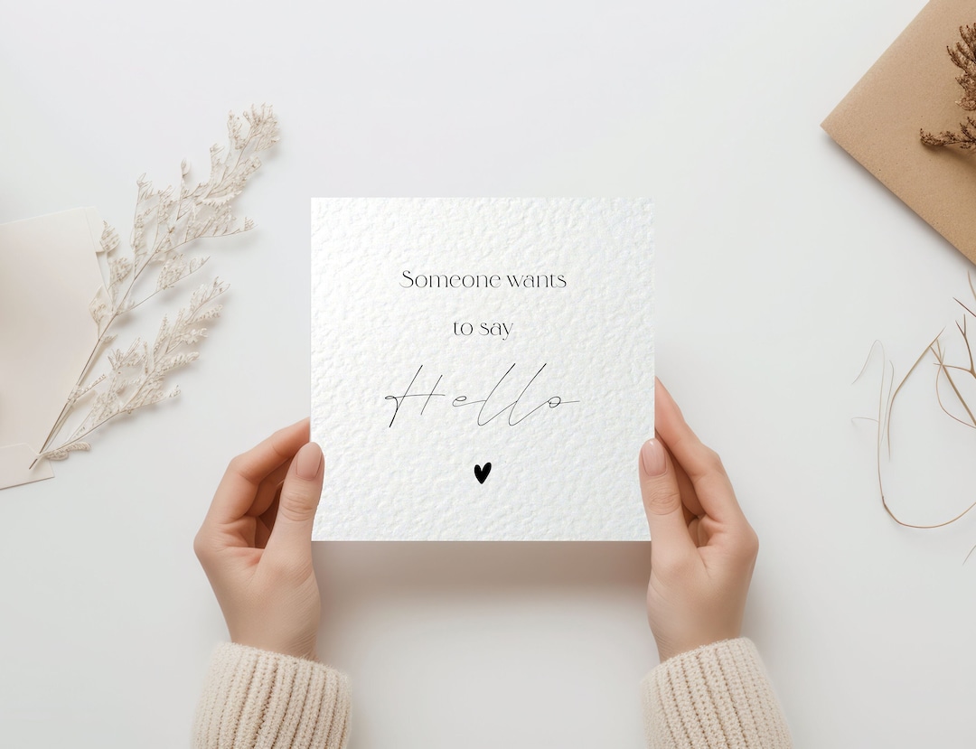 Someone Wants to Say Hello Baby Announcement Card Square White Hammered ...
