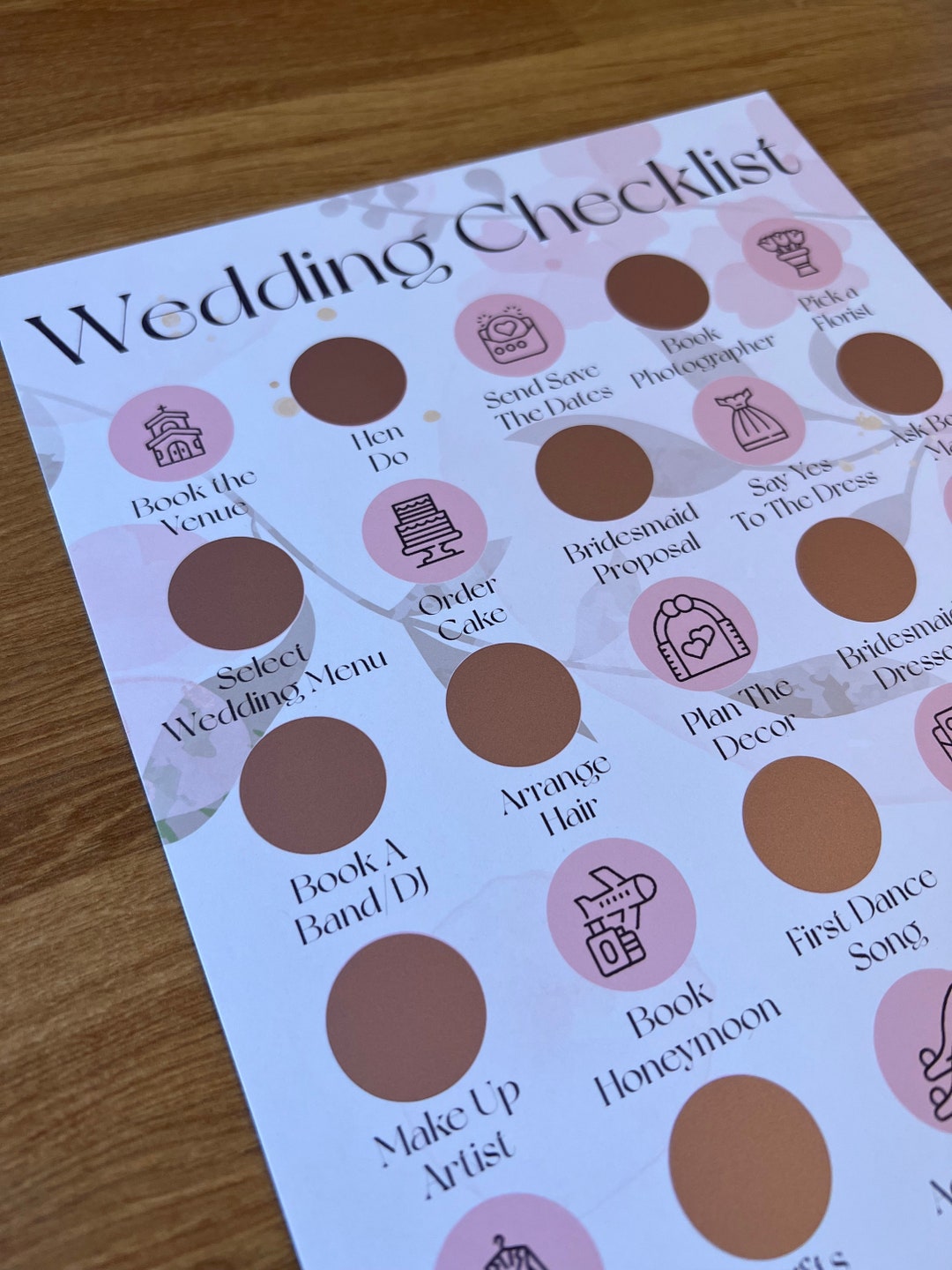 Wedding Checklist Scratch off Poster Flowers / Engagement Gift ...