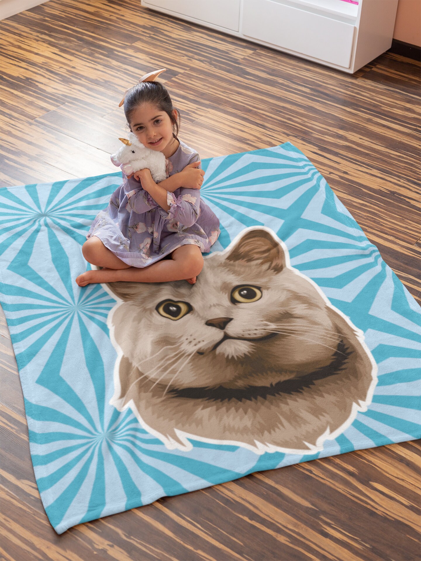 Your Cat on A Blanket, Personalized Photo Blanket, Custom Pet Portrait ...