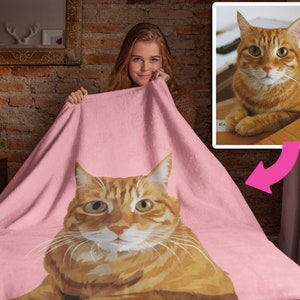 Your Cat on A Blanket, Personalized Pet Portrait Art Blanket Gift, Pet ...