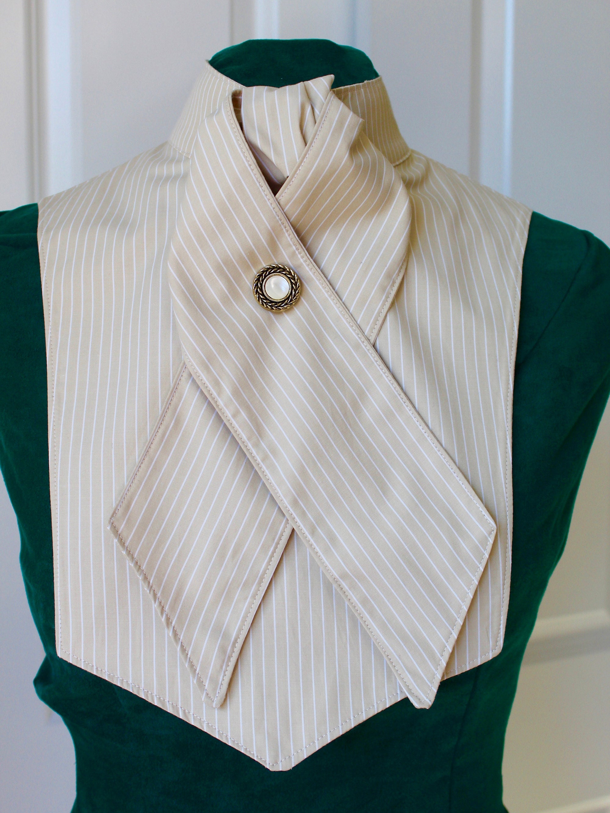 Stock Tie W/bib, Beige Stripe, Ready Tied,equestrian Neckwear, Handmade ...