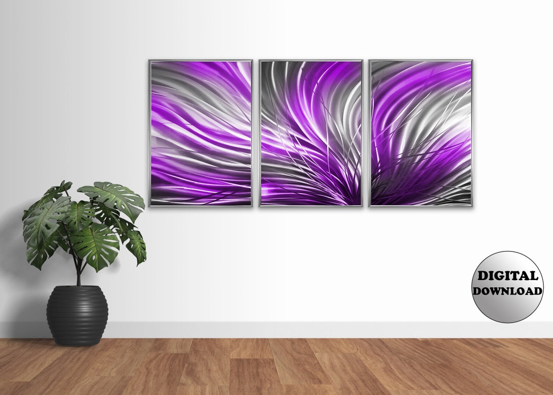 Purple Grey Silver Abstract 3 Piece Digital Download 3 Piece Artwork ...