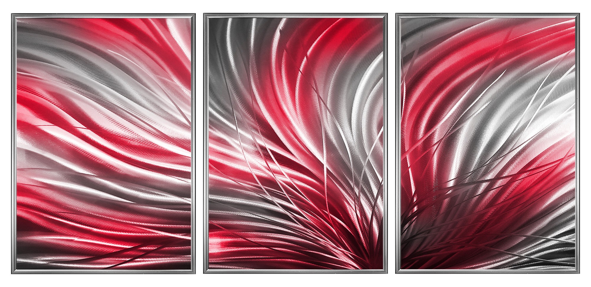 Red Grey Silver Abstract 3 Piece Digital Download 3 Piece Artwork ...