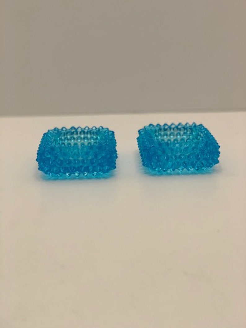 Vintage Pair Fenton Glass Blenko Blue Hobnail Open Salt or Candle ...