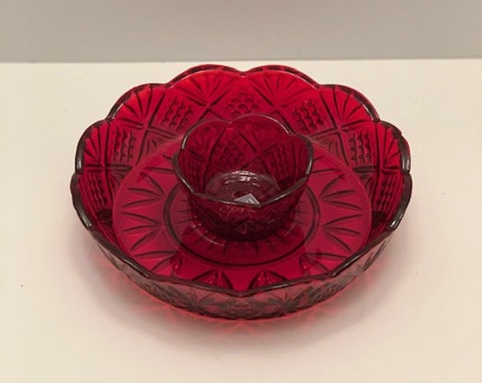Red Flash Glass Dublin Chip and Dip Set 8" - Etsy