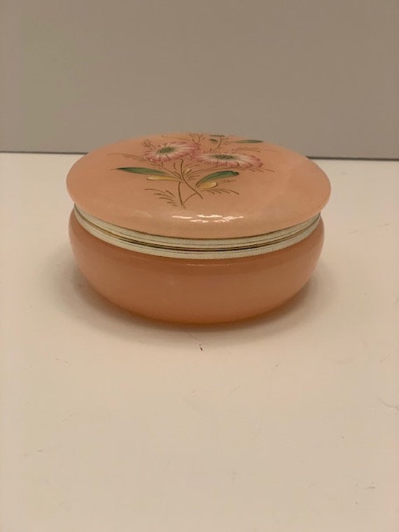 Vintage Hand Painted Pink Italian Alabaster Jar Vanit… - Gem