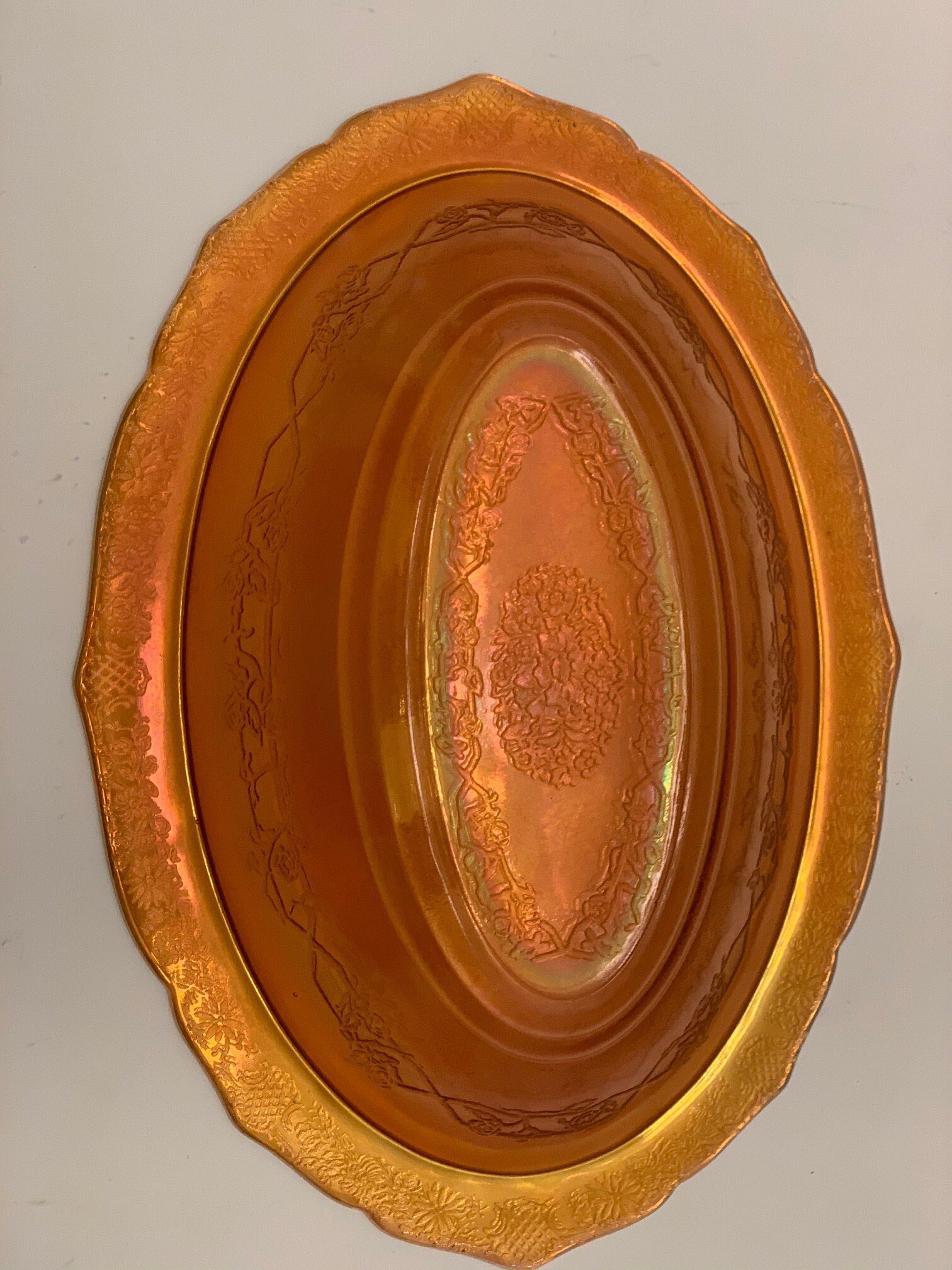 Federal Glass Depression Orange Marigold Iridescent 10" Vegetable Bowl ...