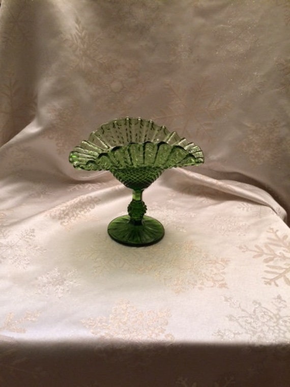 Indiana Glass Diamond Point Forest Green Fluted Ruffled | Etsy