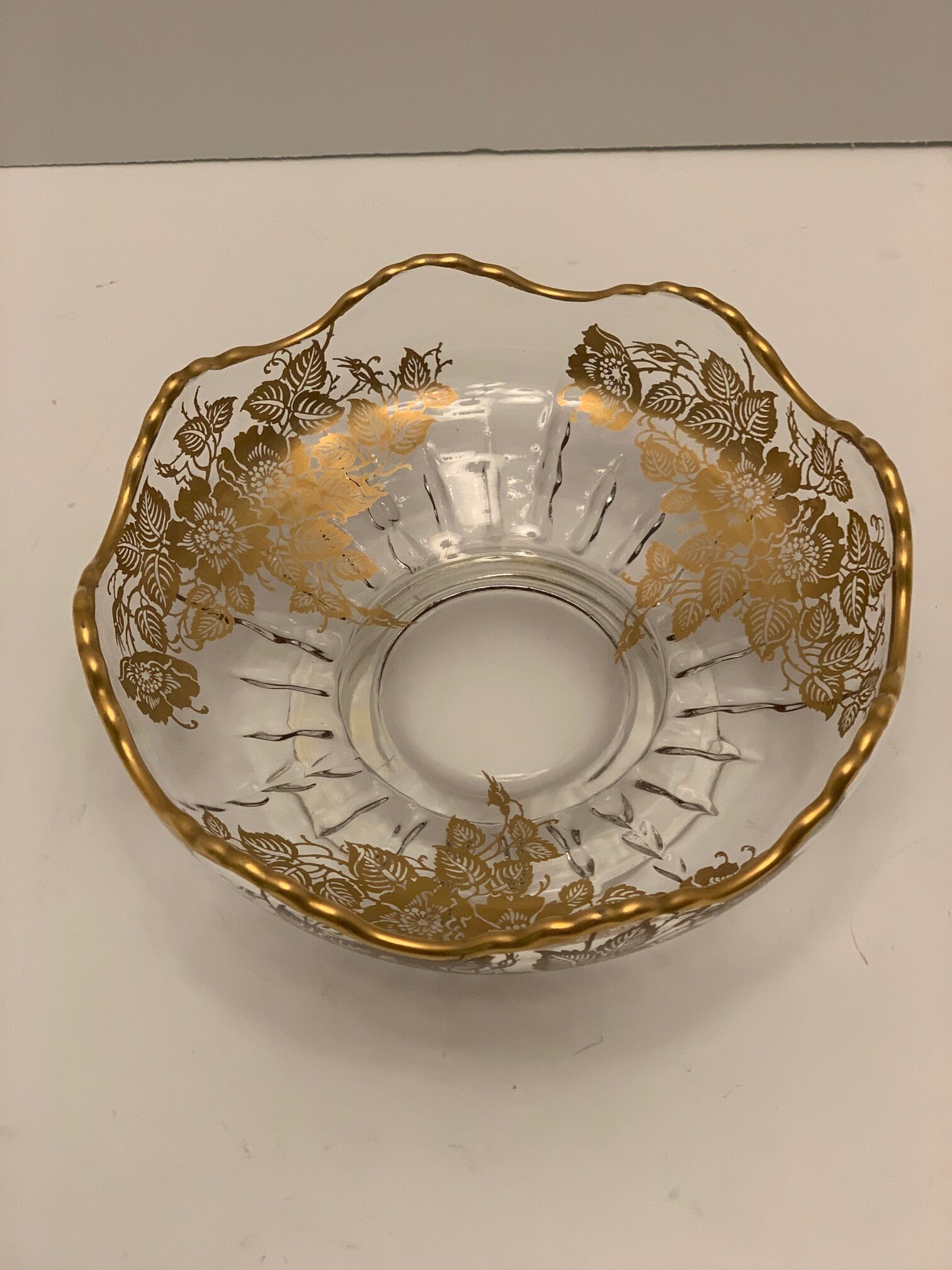Silver City Glass Company Crystal Bowl. 24K Gold Overlay Queen Rose ...