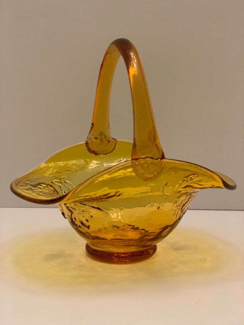 Amber Glass Yellow Easter Basket W/grape Decoration 7x7 - Etsy