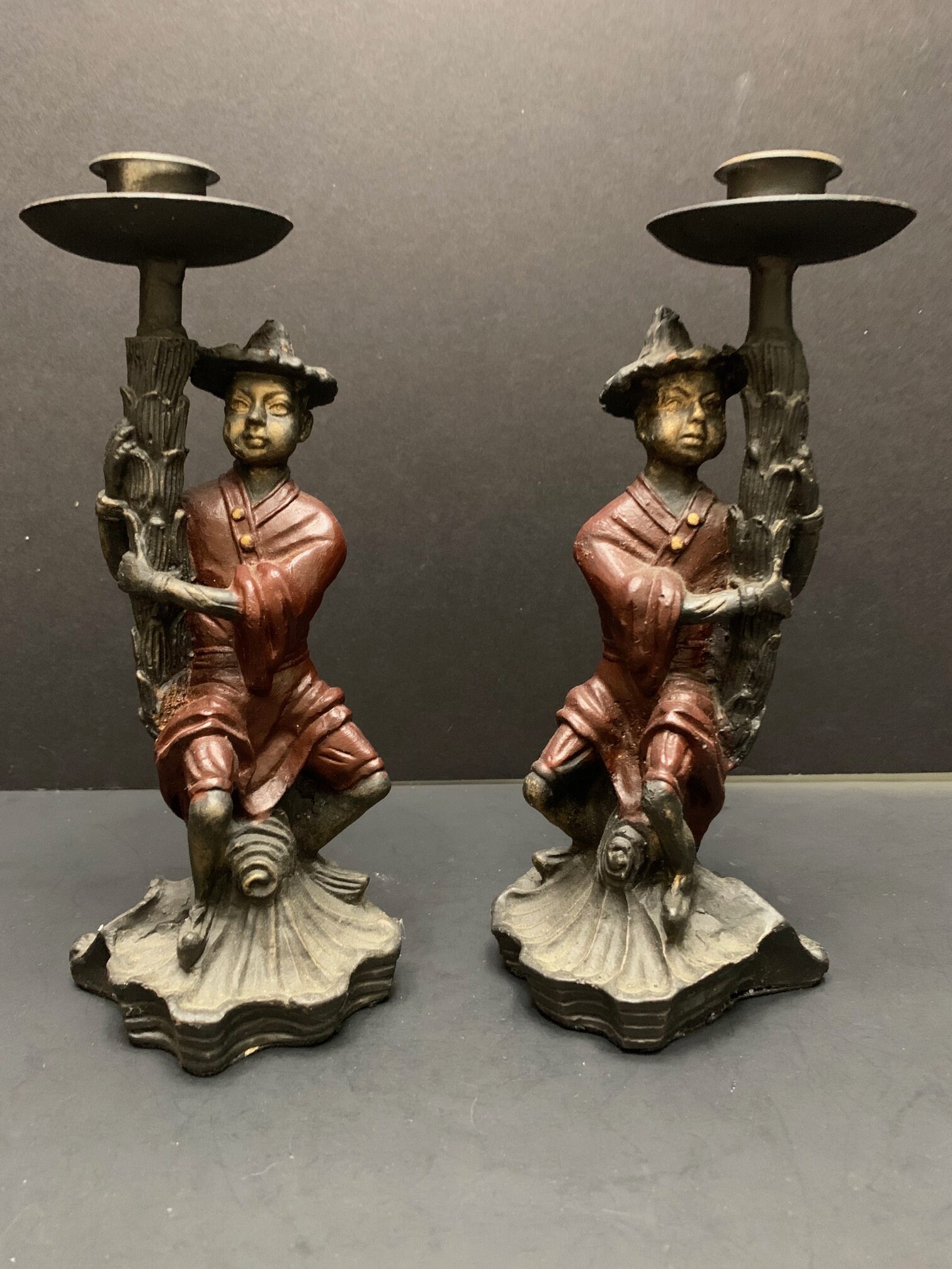 Chinoiserie Cast Iron Candle Holders, Vintage Asian Candle Holders 8 ...