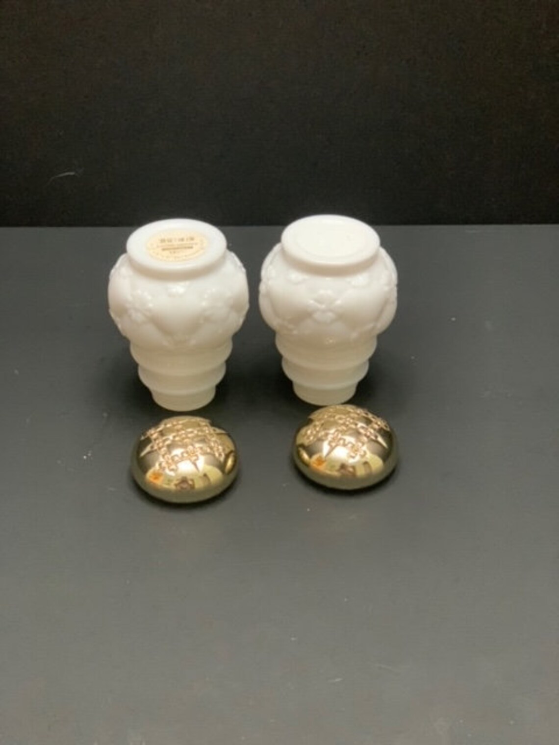 Avon White Milk Glass Powder Shakers Salt and Pepper Shakers Quilted ...