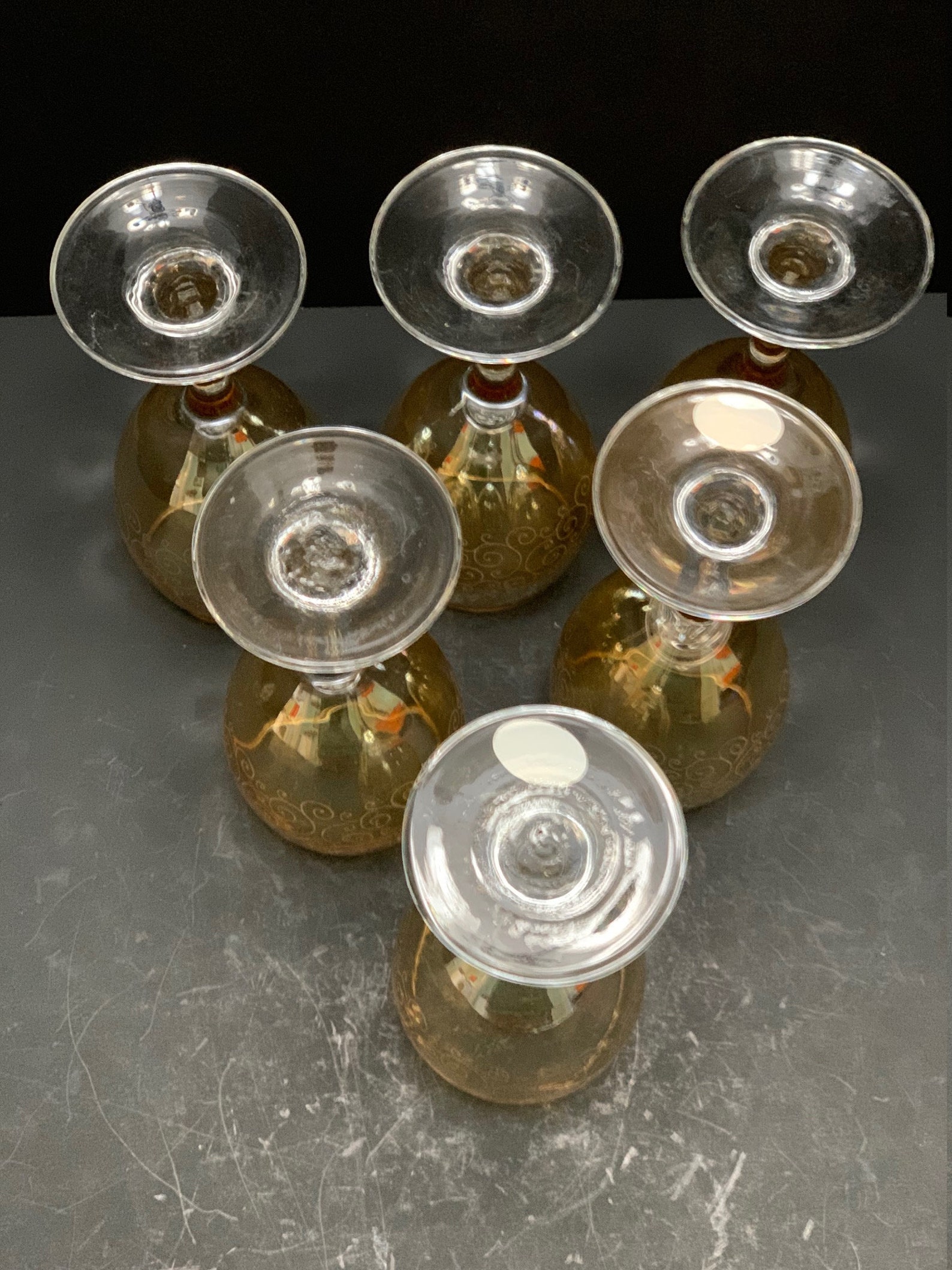 Crystolleria Fumo Italy 6 Yellow Etched Glasses Gold Optic Swirl - Etsy