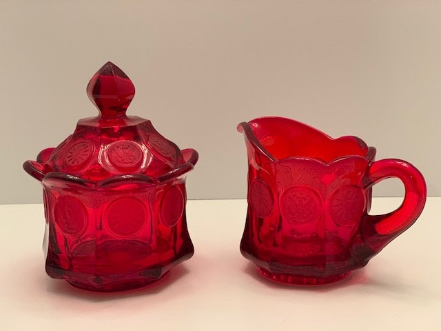 Vintage Fostoria Ruby Red Creamer and Sugar Set Coin Spot - Etsy