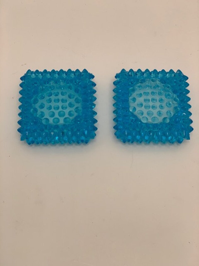 Vintage Pair Fenton Glass Blenko Blue Hobnail Open Salt or Candle ...